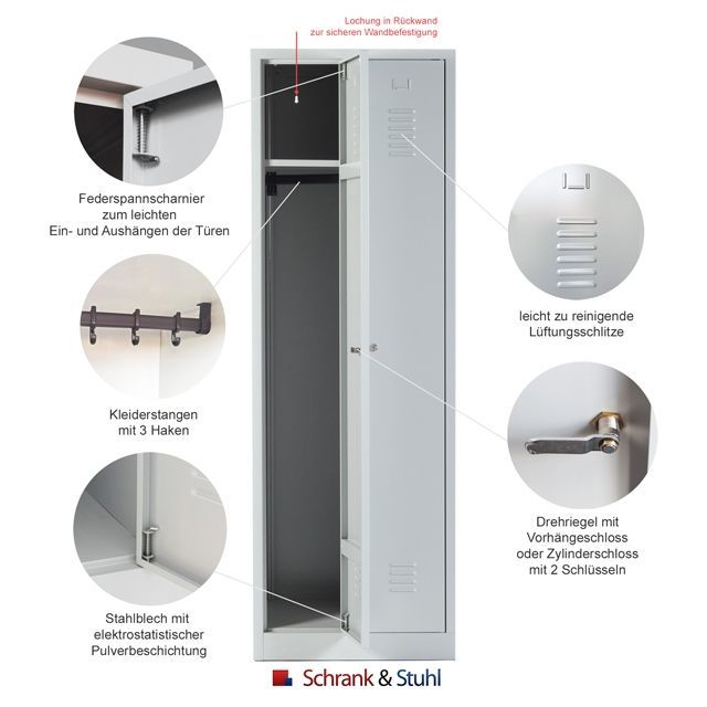 Spind mit 2 Abteilen 180x50x50 GRAU