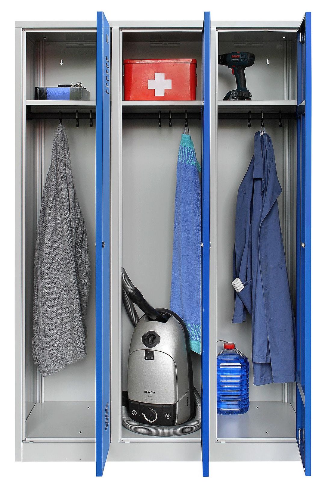 Spind mit 3 Abteilen 180x120x50 GRAU/BLAU