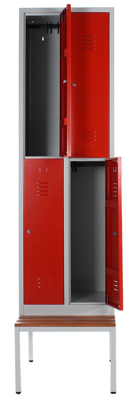 Spind mit 2x2 Abteilen 195x60x50 GRAU/ROT