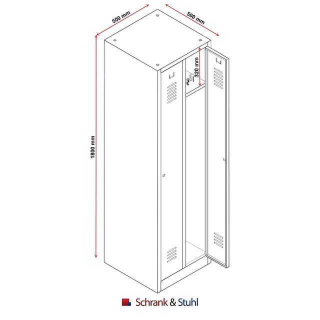 Spind mit 2 Abteilen 180x50x50 GRAU
