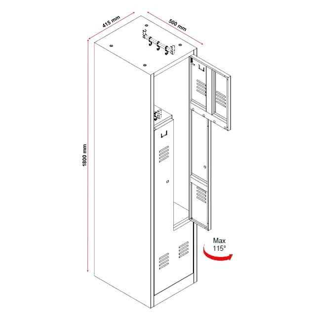 Spind in Z-Form | 2 Abteile 180x41,5x50 GRAU/BLAU